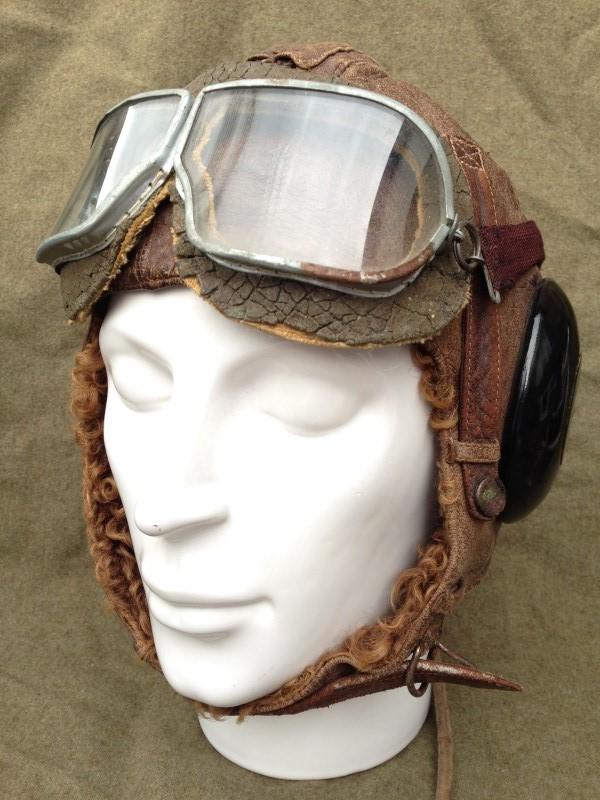 War Department Militaria | Rare early WWII Soviet Russian Leather Flying Helmet and Goggles