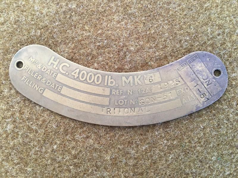 War Department Militaria | RAF 4000 lb Blockbuster Bomb Data Plate